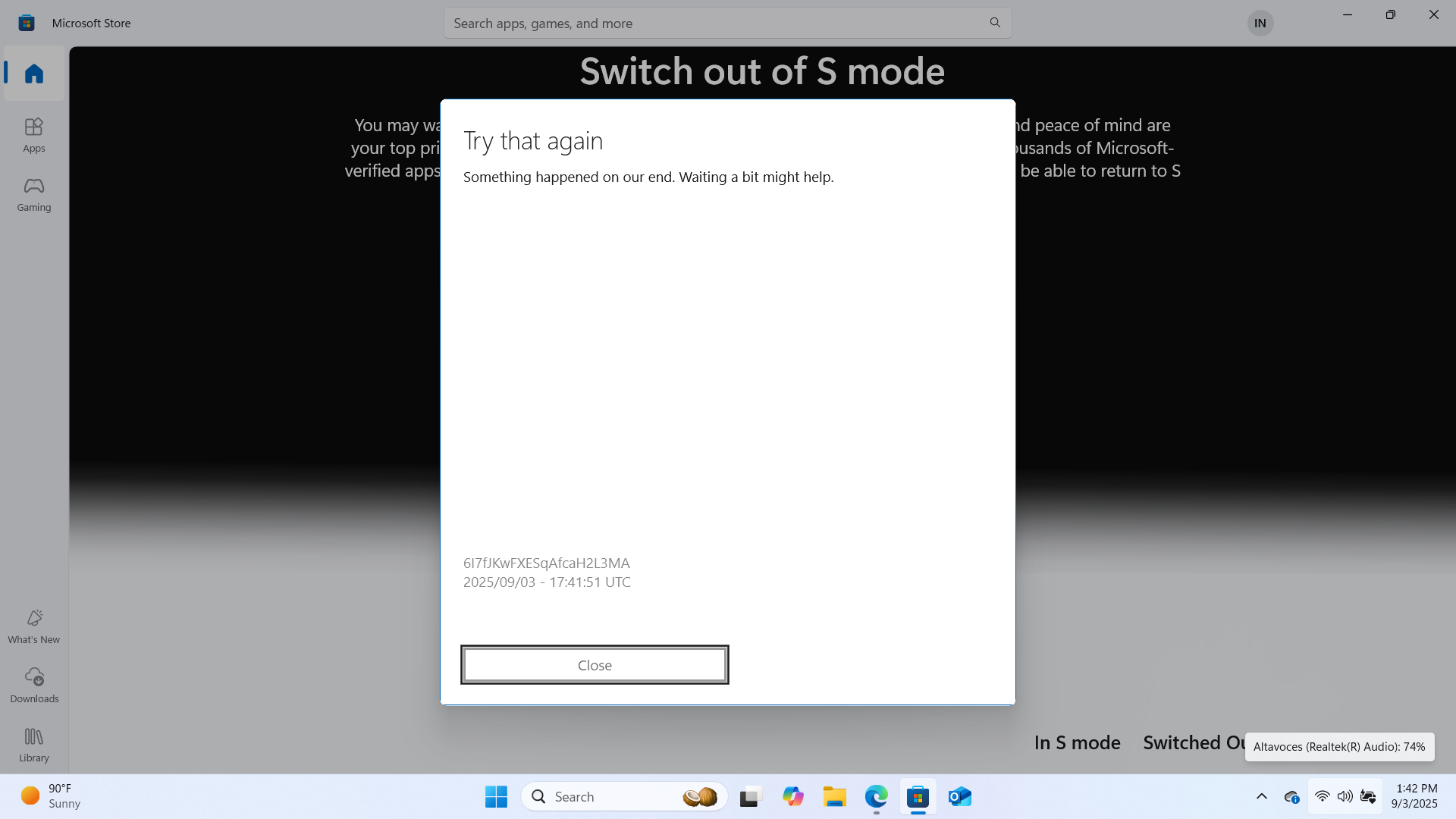 cant switch out of s mode, the GET button does not work - Microsoft Q&A