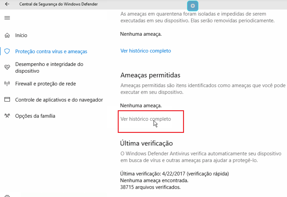 Rerstaurar arquivos da quarentena no Windows Defender - Windows 10 1703 ...