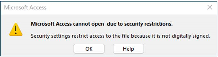 Only 1 user (out of 80) gets “Microsoft Access cannot open due to security restrictions ...