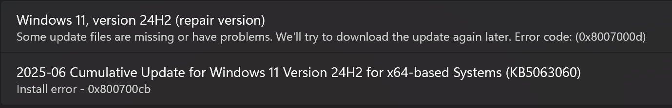 Error install Cumulative Update for Windows 11 Version 24H2 for x64 ...