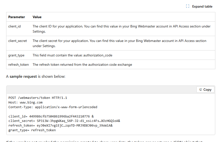 Bing Webmaster OAuth Refresh - Microsoft Q&A