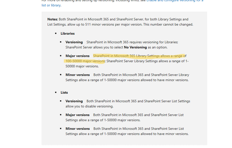 In OneDrive reducing file versioning from 100 threshold to 5 ...