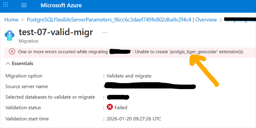 Azure Database for PostgreSQL flexible server > Migration issue - Microsoft Q&A