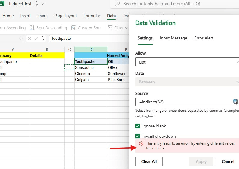 Excel Indirect Function For Dropdown Issue In Online Version Works Fine In Desktop Microsoft Qanda