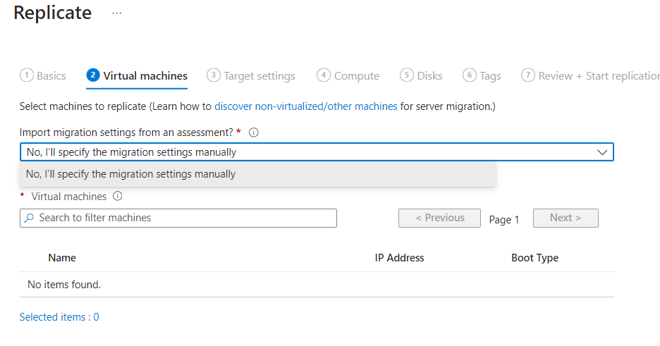Can not unable import migration settings from an assessment replication Azure migration ...
