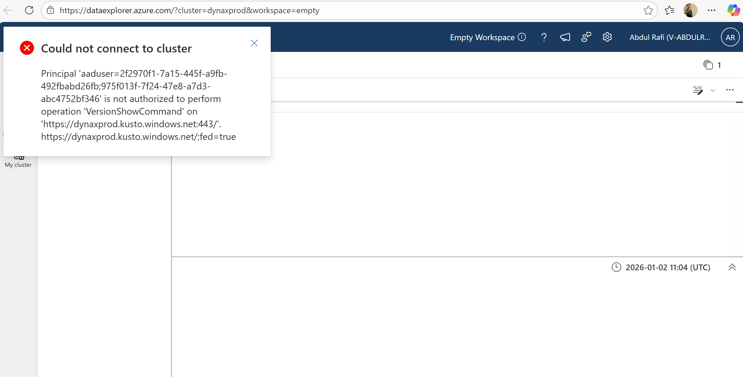 My Azure Data Explorer dashboards are not accesible Error: Principal ...