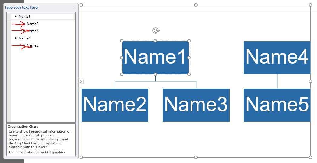 PowerPoint smartart hierarchy chart, using Excel data that already has ...