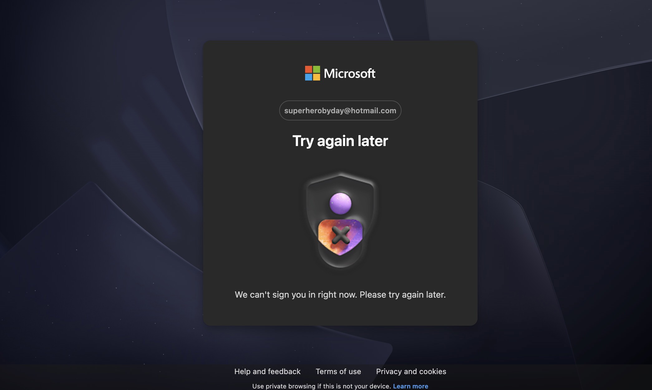 "We can't sign you in right now. Please try again later." - Microsoft Q&A