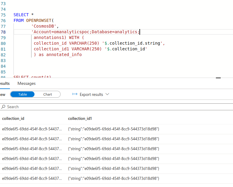 Azure Synapse Analytics With Cosmosdb Query Is Giving Null Values Microsoft Qanda
