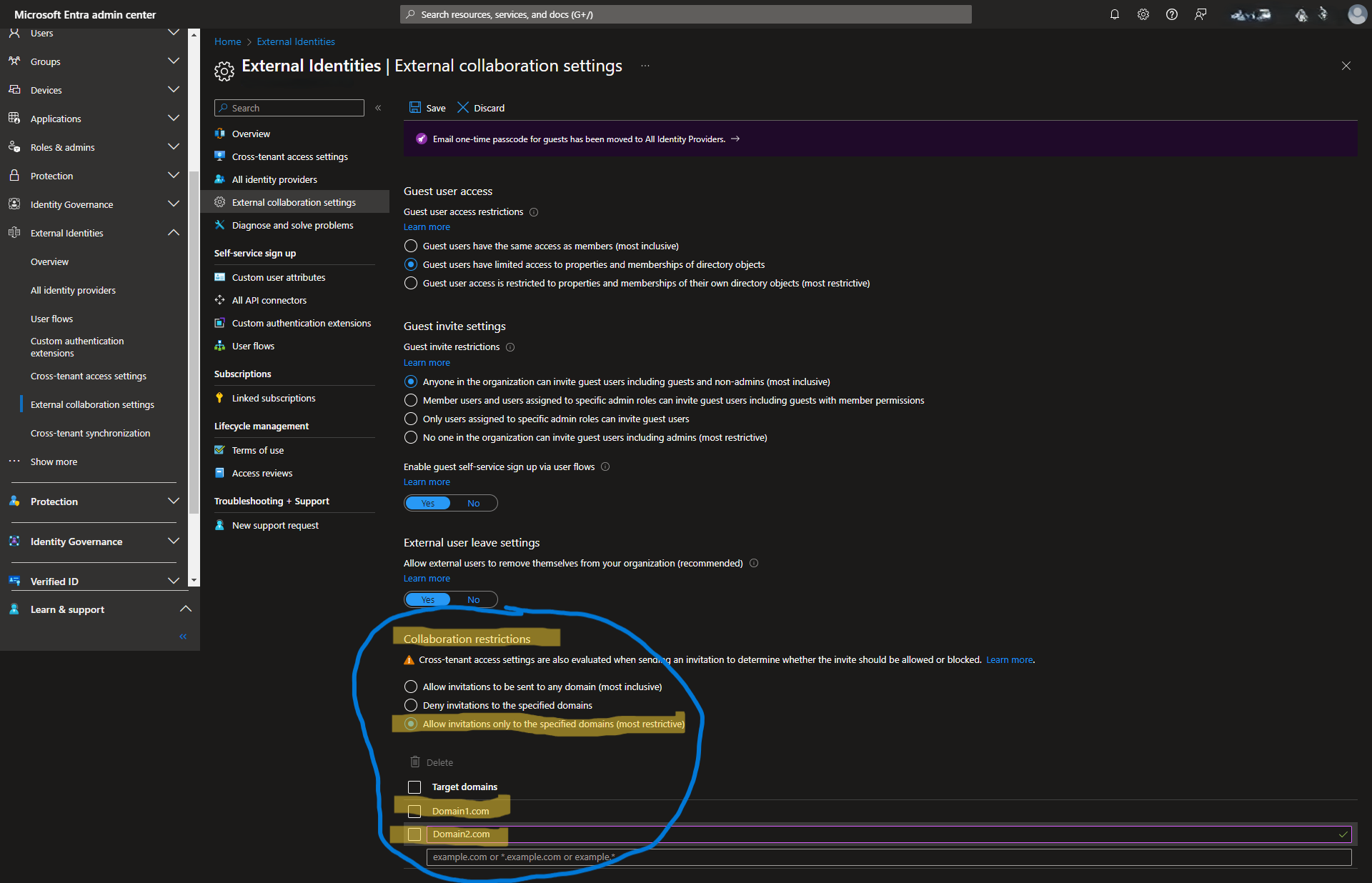 Collaboration restrictions at External Identities | External collaboration settings - Microsoft Q&A