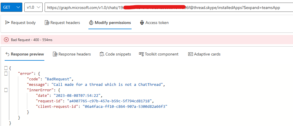Unable to all installed apps in channel using graph API - Microsoft Q&A