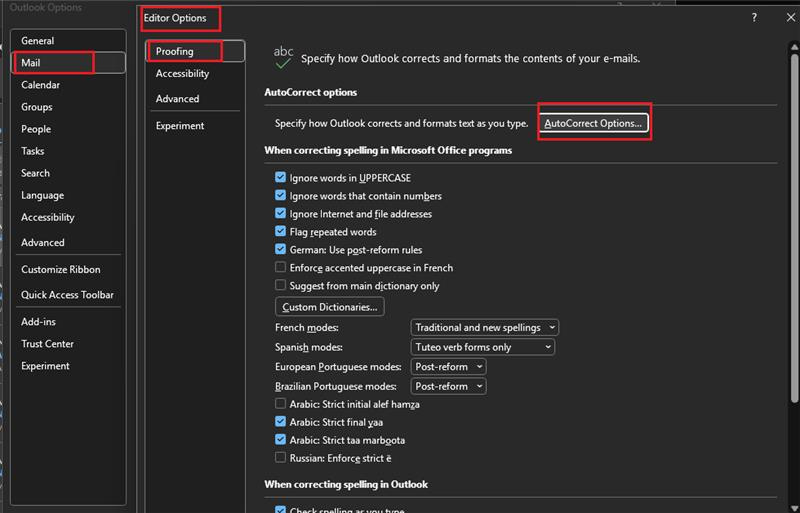 Auto Correct Feature Not Functioning in Outlook Desktop Application - Microsoft Q&A