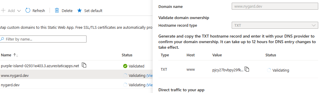 Custom Domains not validating on Static Web App - Microsoft Q&A