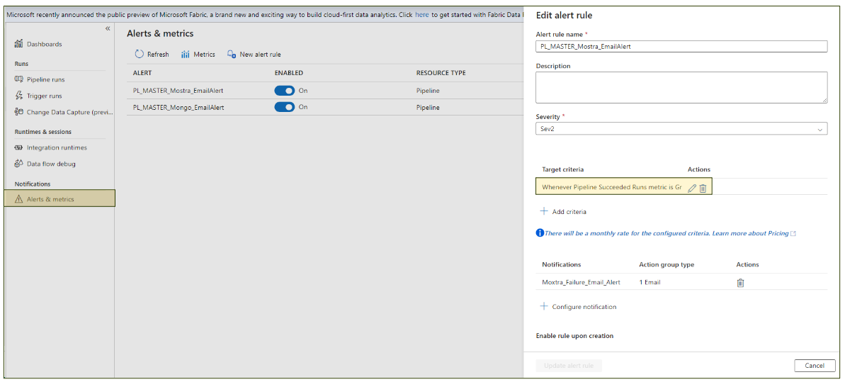 How to add multiple Add criteria (Succeeded pipeline runs metric and Failed pipeline runs ...