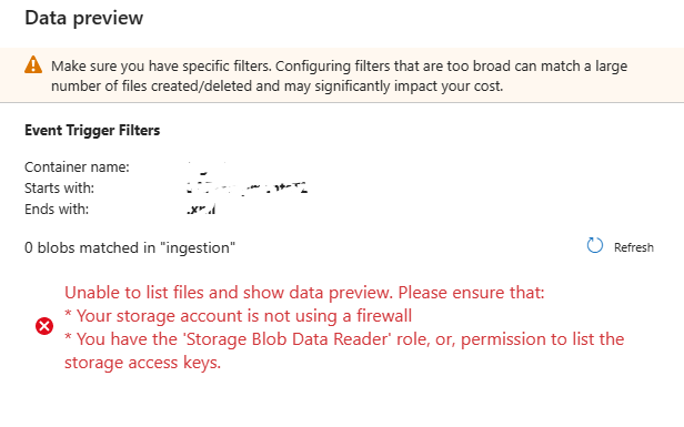 Data Factory: Unable to list files and show data preview in Trigger ... Data Factory: Unable to list files and show data preview in Trigger ...
