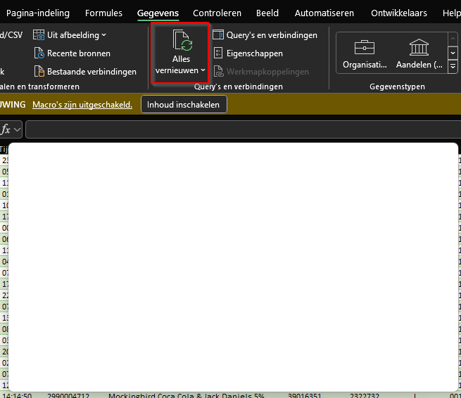 White screen in excel after refreshing data - Microsoft Q&A