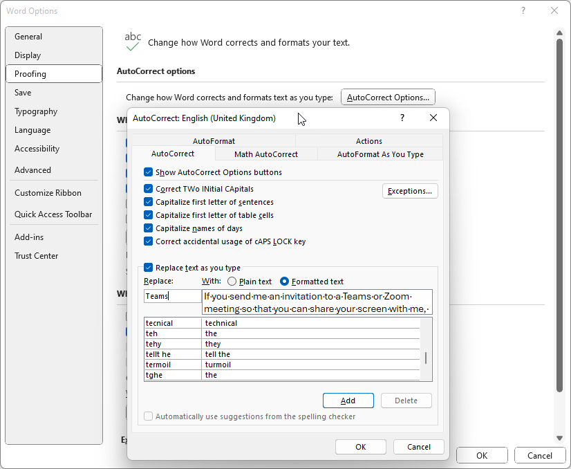 Cannot save in autocorrect - Microsoft Q&A