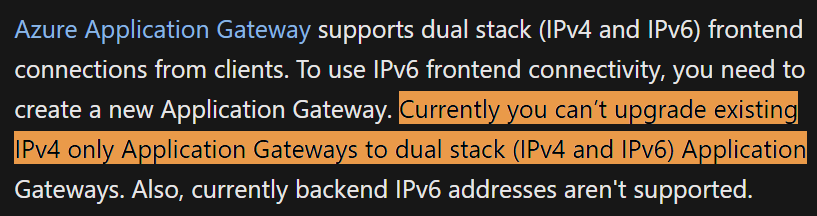 Azure Application Gateway IPv6 enablement - Microsoft Q&A