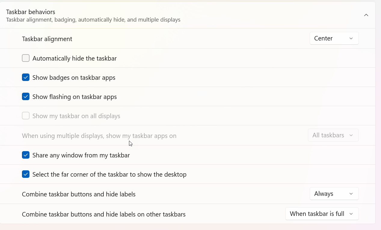 Show my Taskbar on all displays GREYED OUT. After Windows Update ...