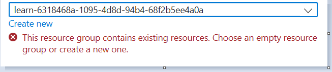 "learn account""this resource group contains existing resources" - Microsoft Q&A
