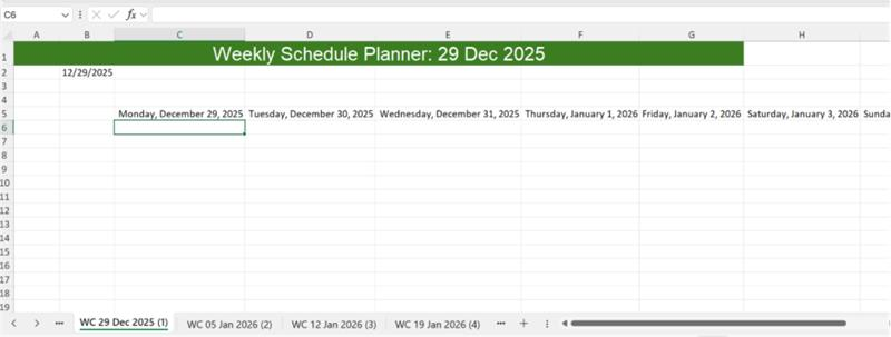 How to customise weekly schedule planner to automatically move the ...