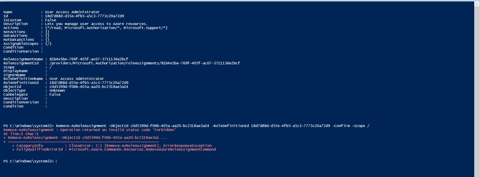 How to remove a 'dangling' Access Control (IAM) assignment for User Access Administrator ...