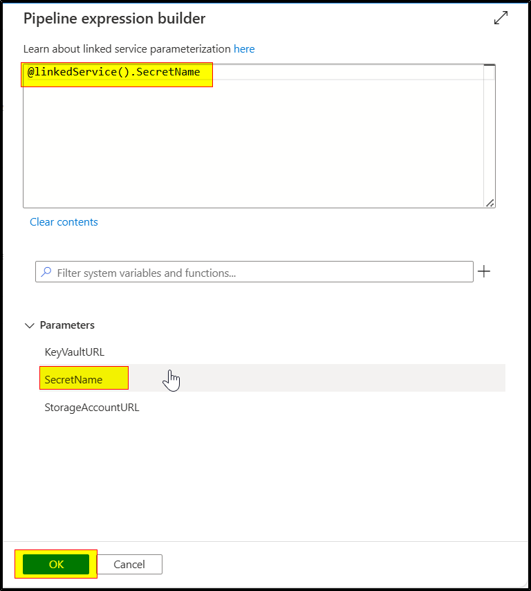 Linked serice parameterization for azure synapse - Microsoft Q&A