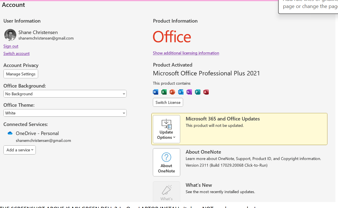 Unable to turn off in OneNote (Office Pro 2021) V2311 - Microsoft Q&A