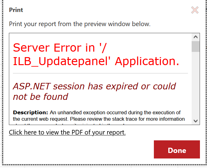Report Viewer Issuerdlc Print Dialog Box Done Button Getting Session Timeout Issue In 3210