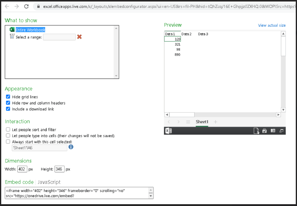 How to control the zoom on an embedly shared excel file from onedrive ...