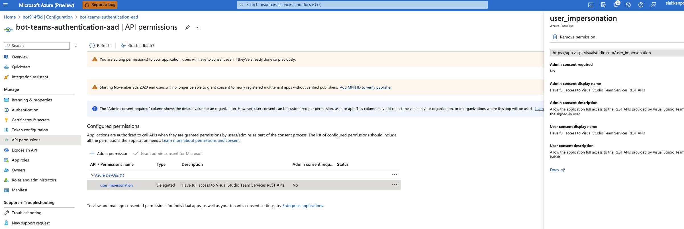 Unable to get ADO user_impersonation scope access token using Azure Bot ... Unable to get ADO user_impersonation scope access token using Azure Bot ...