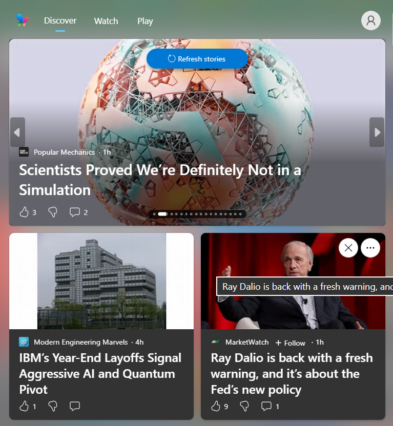 News widget issue - Microsoft Q&A