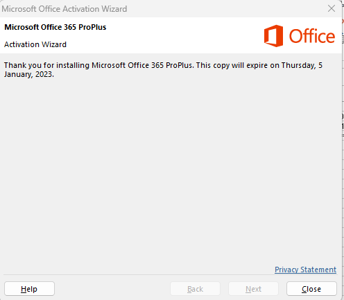 Hi! How to deal with " Thank you for installing Microsoft Office 365 ...