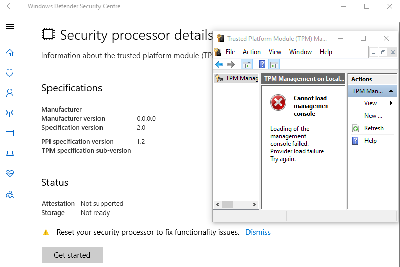 Windows Defender > Security Processor > Clear TPM multiple times ...