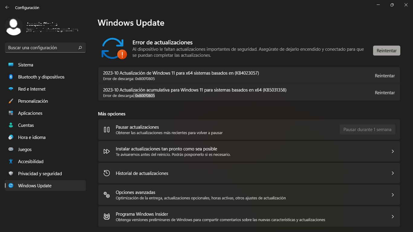 ¿Como soluciono el error 0x800f0805? - Microsoft Q&A