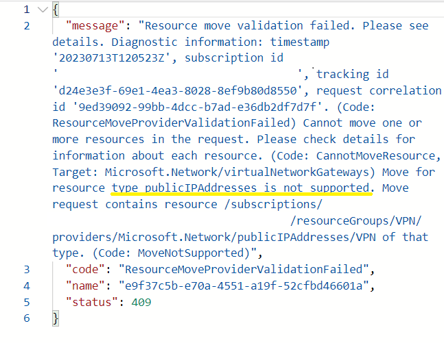 how to solve Azure VPN Basic sku Migration to another subscription failed - Microsoft Q&A