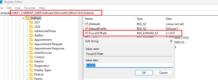 How to have 2 exchange accounts on the same outlook profile with specify the data file location ...