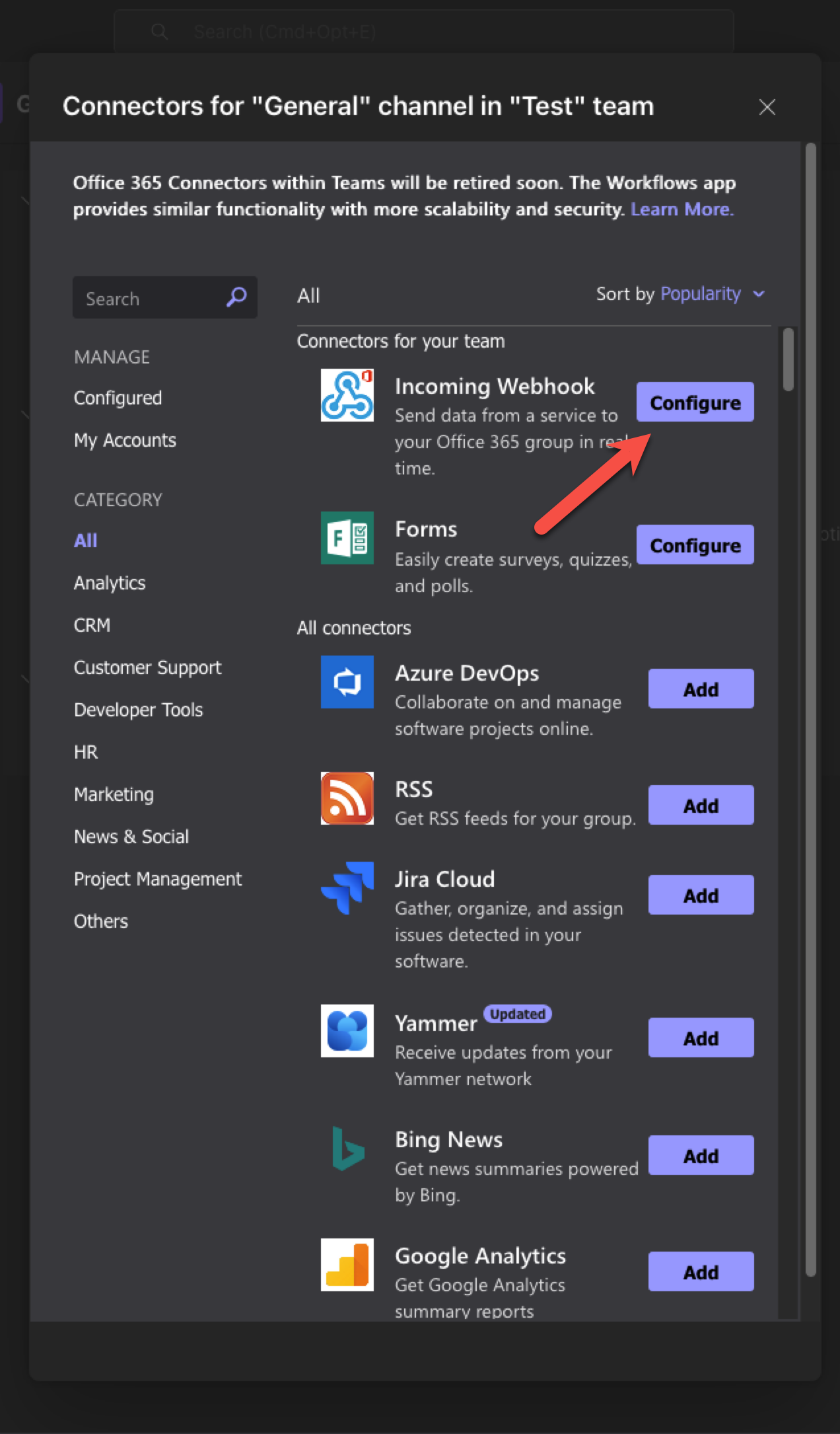 Cannot Add Webhook to Teams Channel - Microsoft Q&A