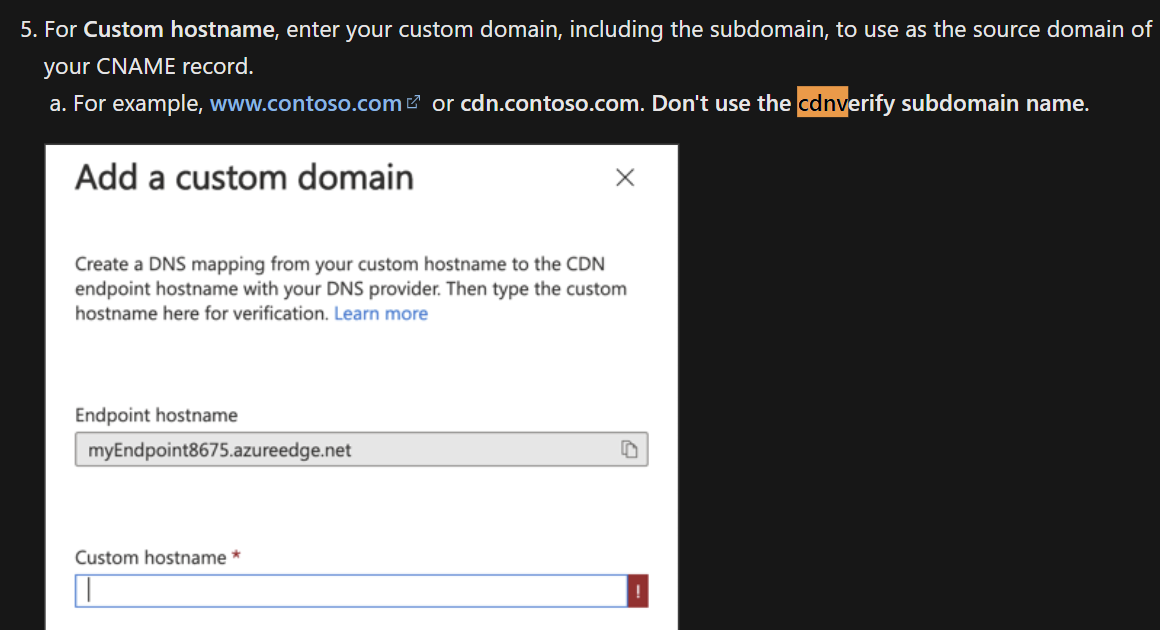 Unable to create specific CDN custom domain: Exception of type 'Microsoft.Azure.Cdn.Common ...
