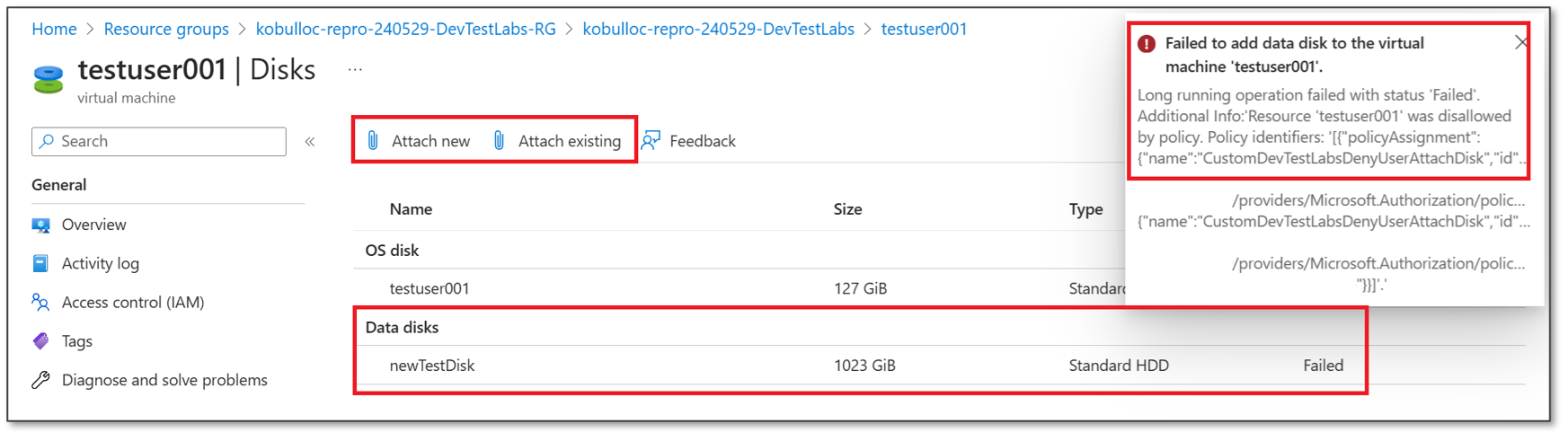 Prevent Devtest Lab User From Creating New Disks Microsoft Qanda