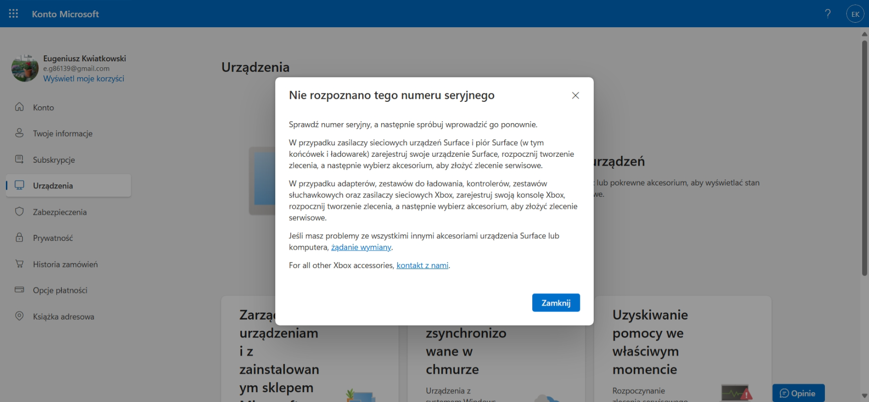 Po zalogowaniu na moje konto Microsoft nie widzę mojego laptopa HP z Windows 11 na stronie ...