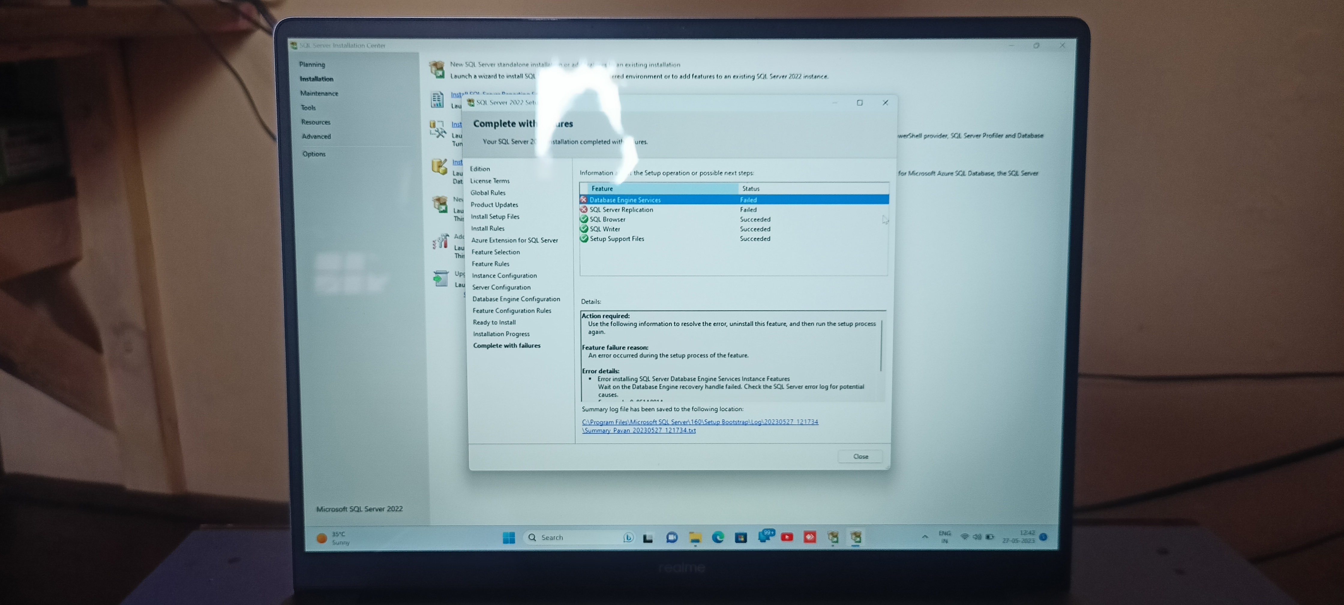 I was trying to install SQL server 2022 in my realme slim book it 11th ...