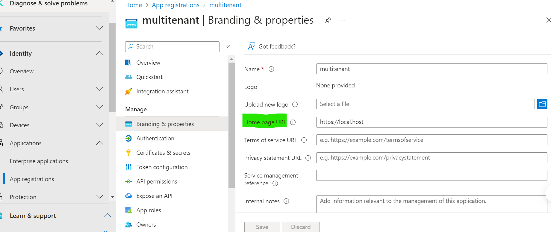 Where do I change the URL for an application in My Apps/Entra Enterprise Applications ...