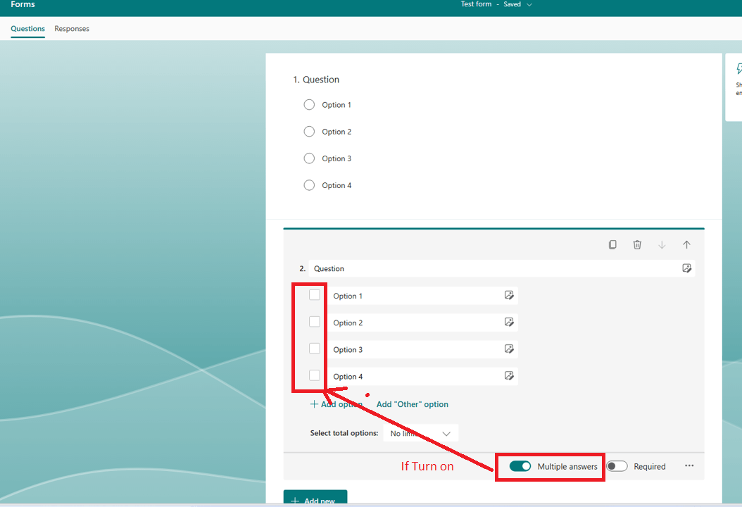 Why do Microsoft Forms multiple choice questions appear with square ...