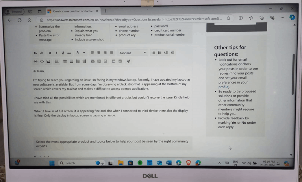 black strip at the bottom of the screen in laptop - Microsoft Q&A