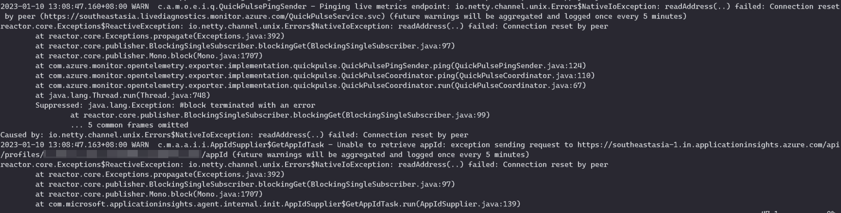 Tomcat With Java 80 Application Insight Readadderss Failed Connection Reset By Peer 