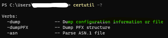 What happens after running the "certutil" and "certutil -dump" commands ...