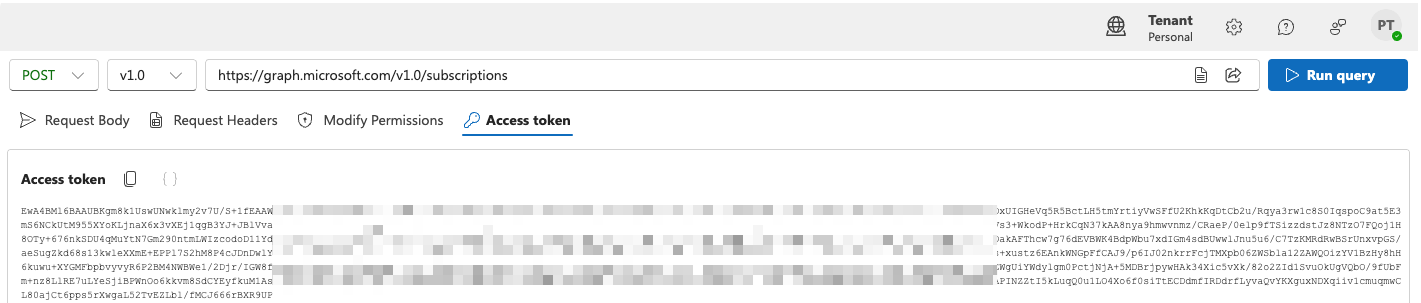 creating a subscription for a user's mailbox using a delegated access token is unauthorized ...