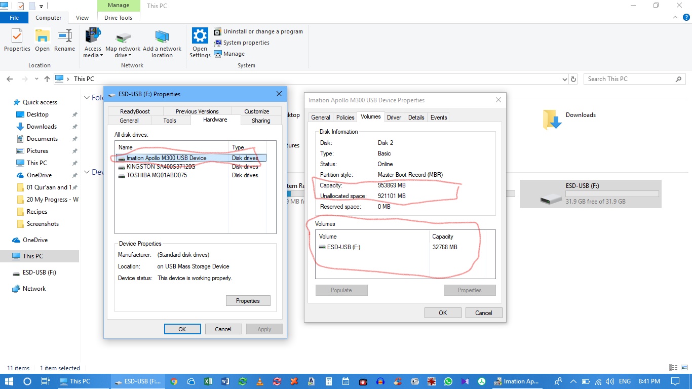 My 1TB External Hard Disk Drive has been reduced to 31.9 GB after I ...