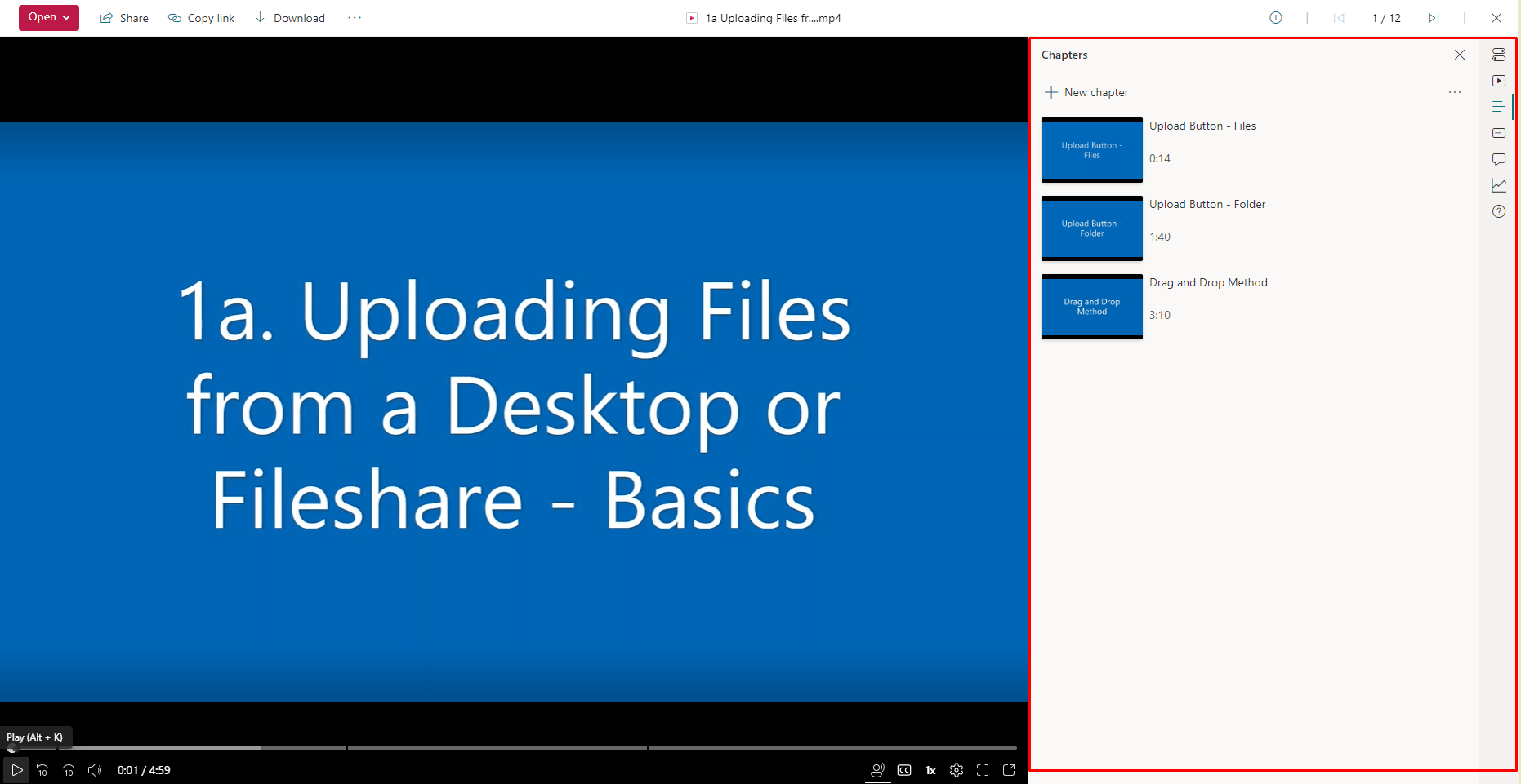 Stream (in SharePoint) settings automatically open upon opening a video ...